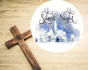 Silent Night, Christmas, Church, Wreath Sign Design, Round Square ...