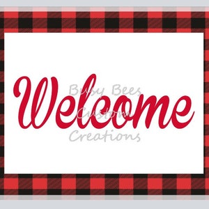 Red Black Buffalo Plaid Welcome Aluminum Wreath Sign - Etsy