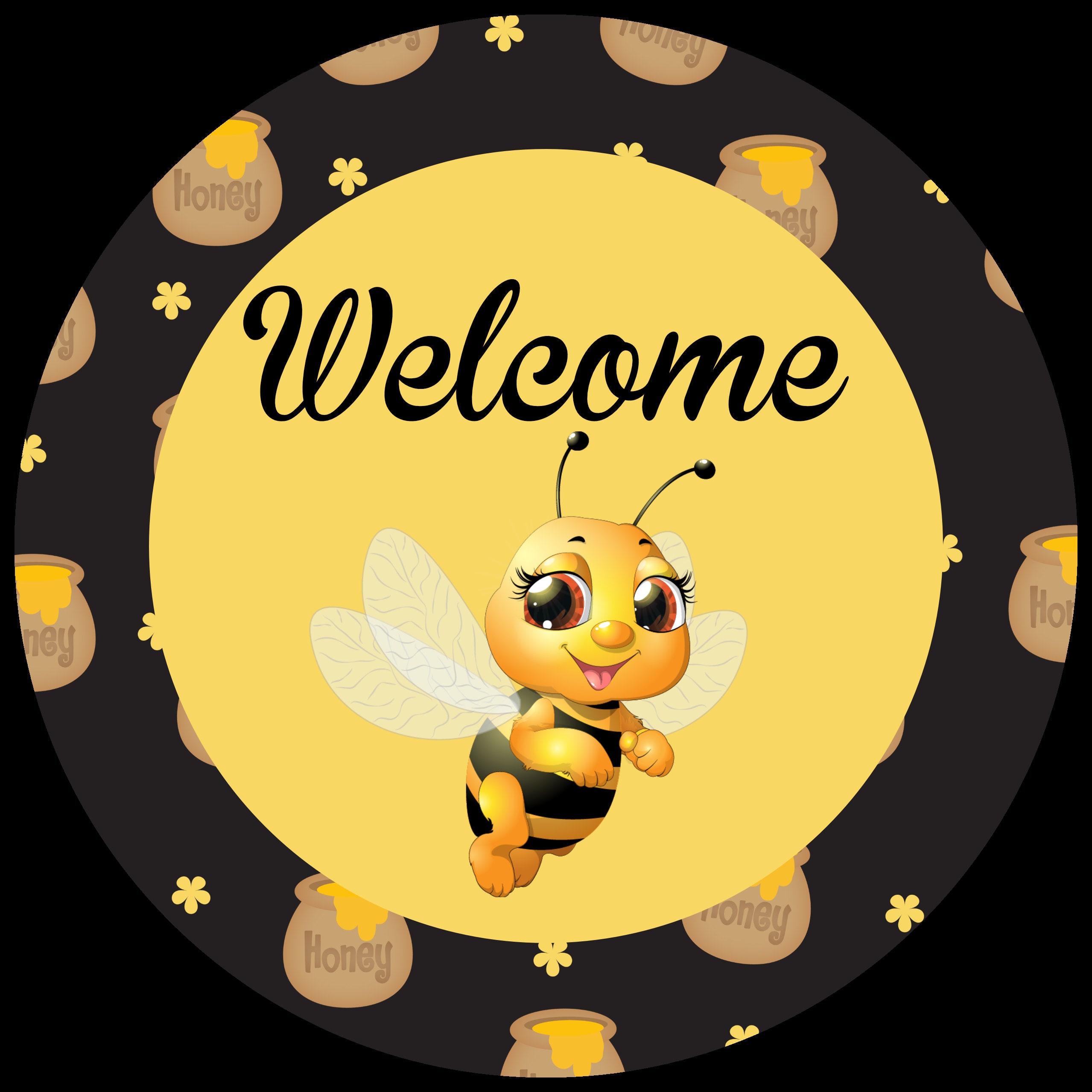 11.75 Round Welcome Bee With Honey Pots Metal Sign - Etsy