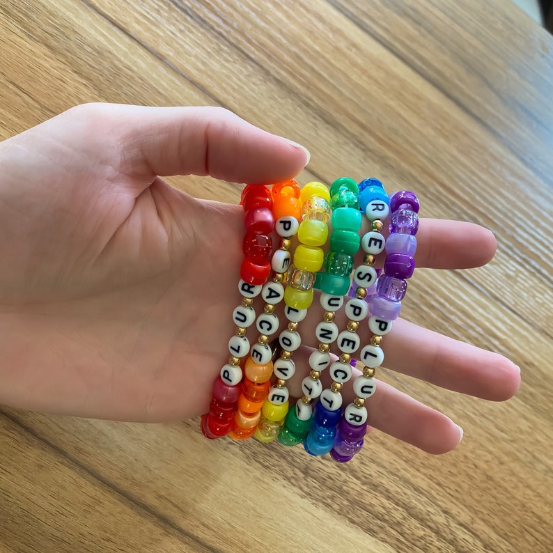 PLUR Peace Love Unity Respect Rainbow Kandi Bracelet Set - Etsy