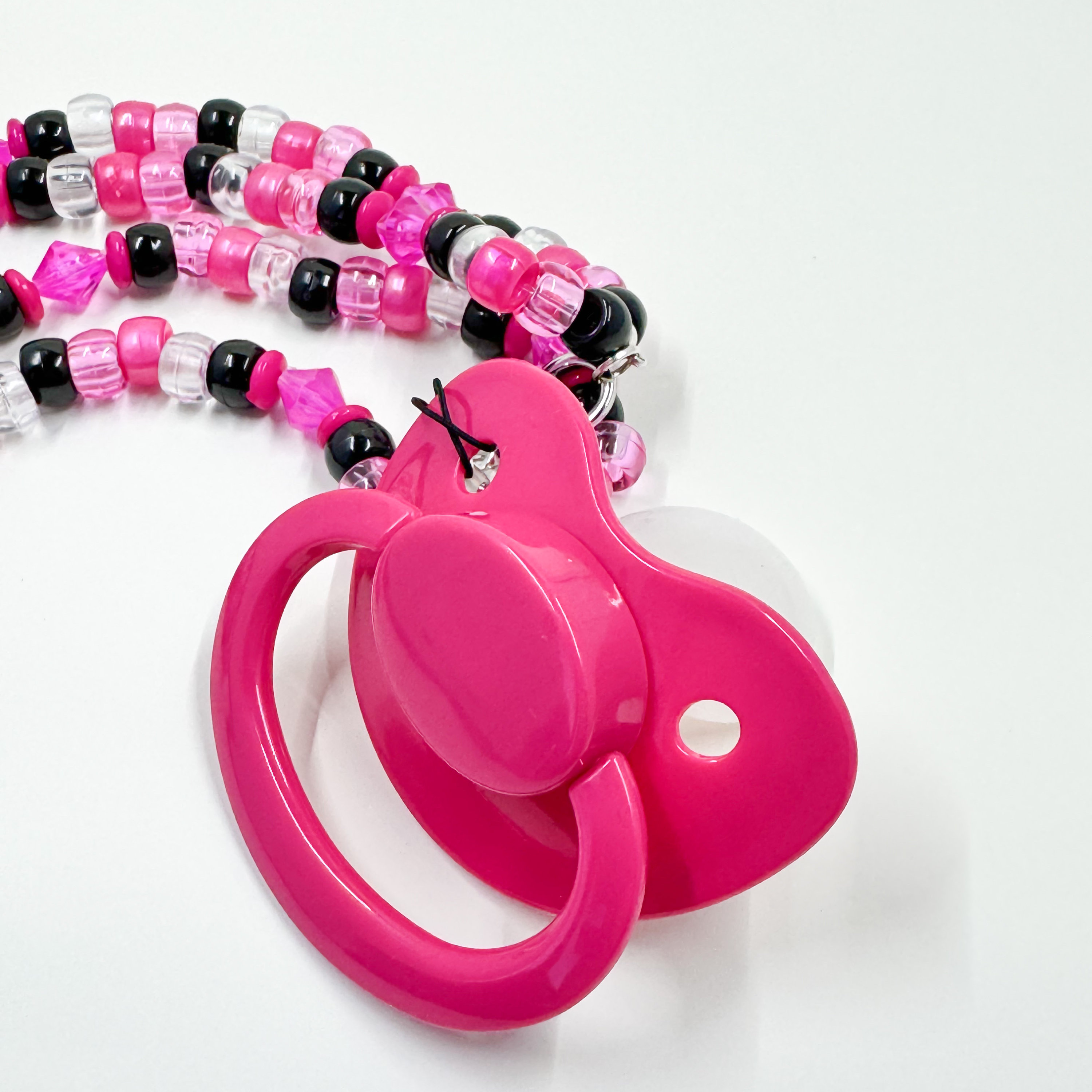 Pink Magenta Pacifier Kandi Necklace Adult Pacifier Dumb Baby Rave Abdl ...