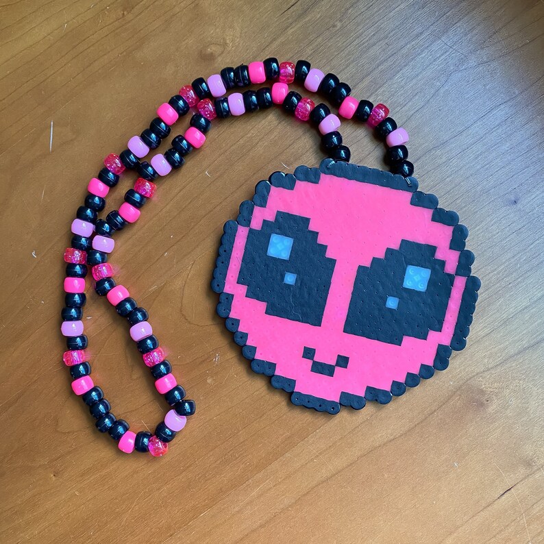 Neon Pink Perler Bead Alien Kandi Necklace | Semi-transparent Beads - Etsy