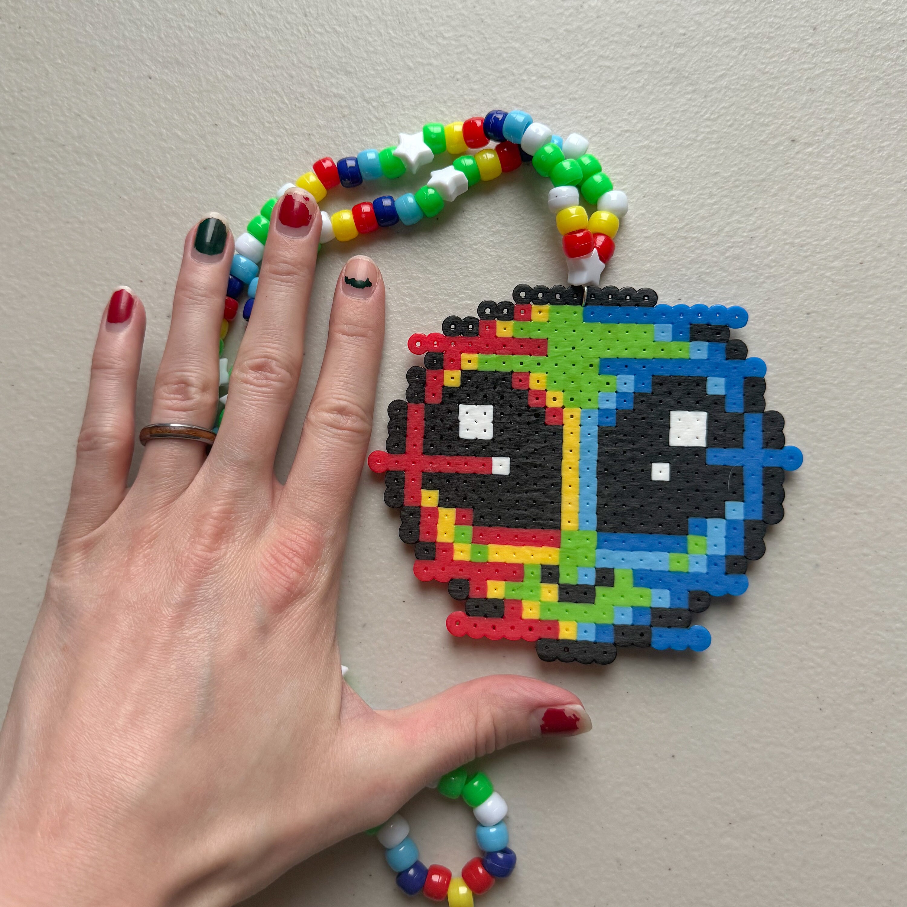 Glitchy Alien Perler Kandi Necklace Trippy Glitch Art - Etsy