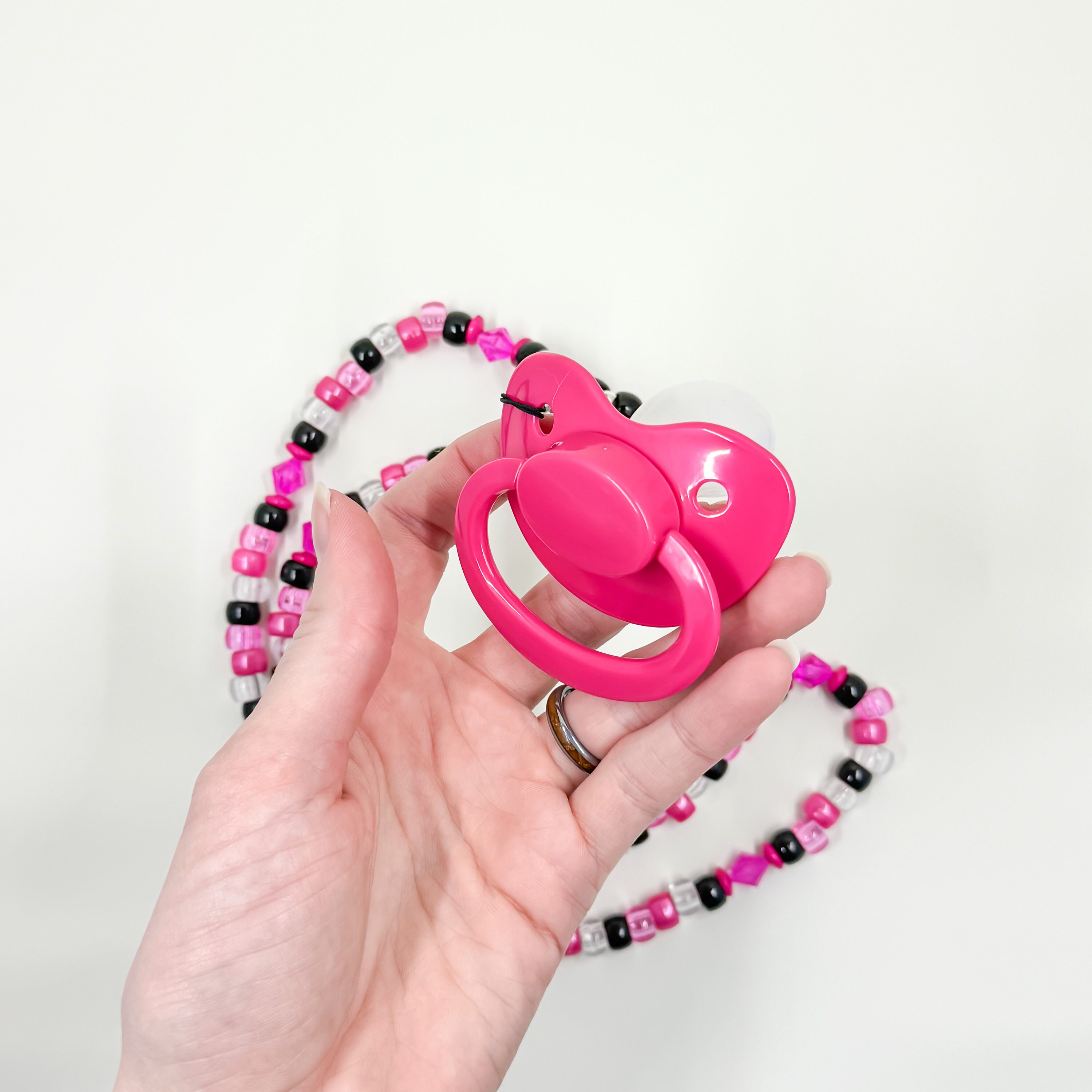 Pink Magenta Pacifier Kandi Necklace Adult Pacifier Dumb Baby Rave Abdl ...