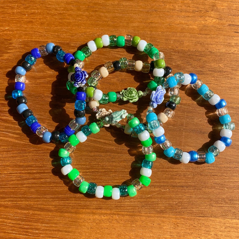 Sea Turtle Sparkly Kandi Stackable Bracelets, 5 Bracelets | Glass ...