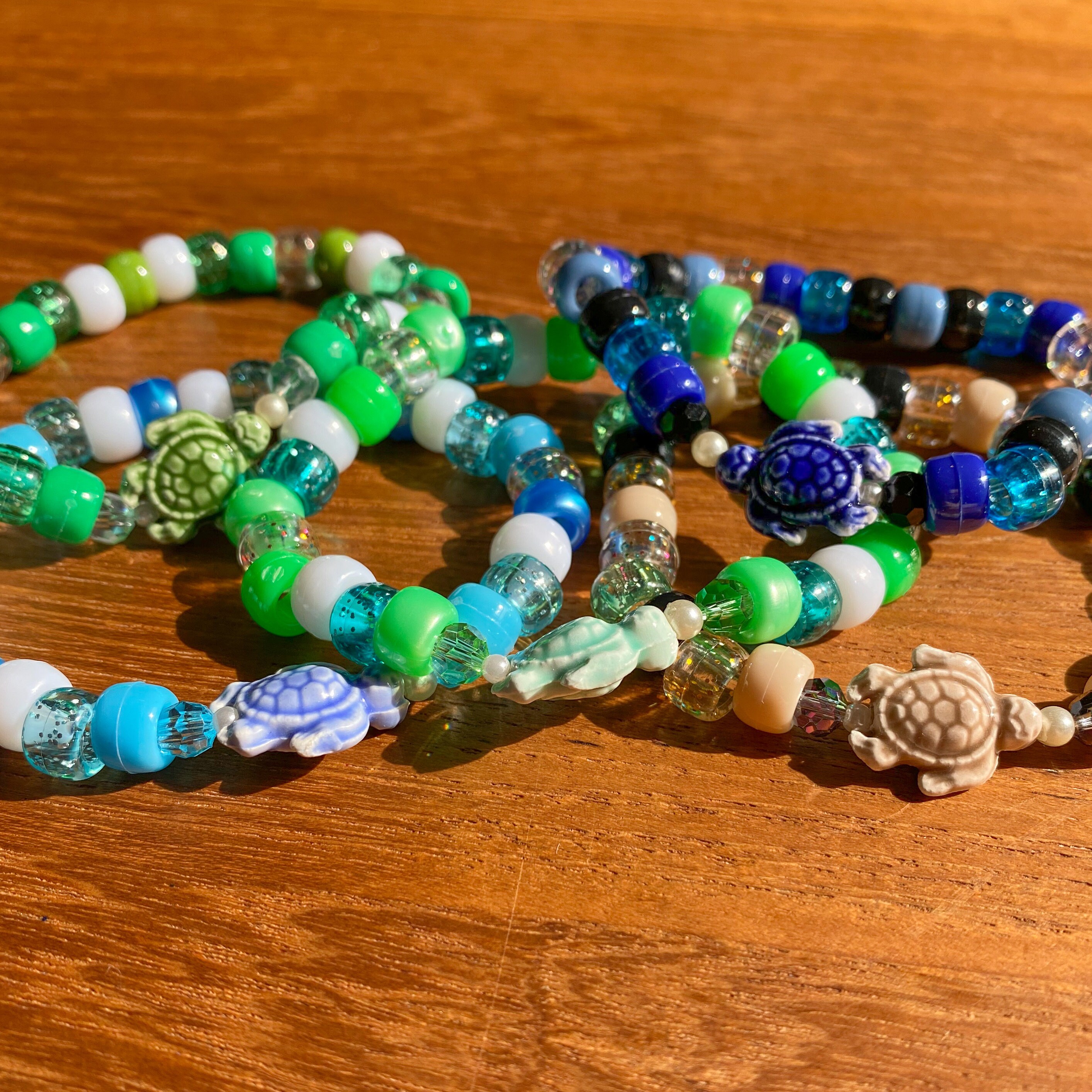 Sea Turtle Sparkly Kandi Stackable Bracelets, 5 Bracelets | Glass ...