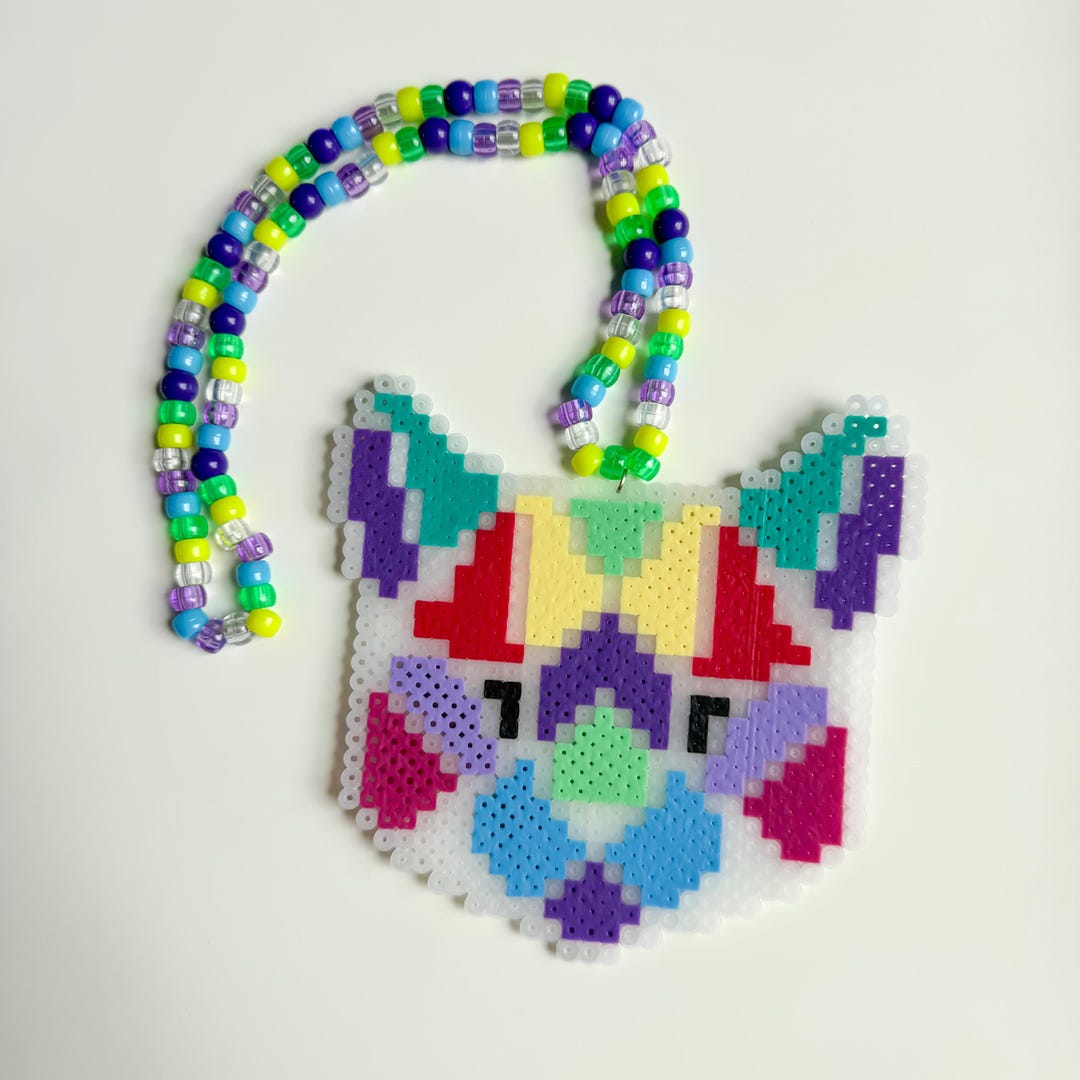Stained Glass Cat Perler Bead Kandi Necklace: Rave Gear - Etsy