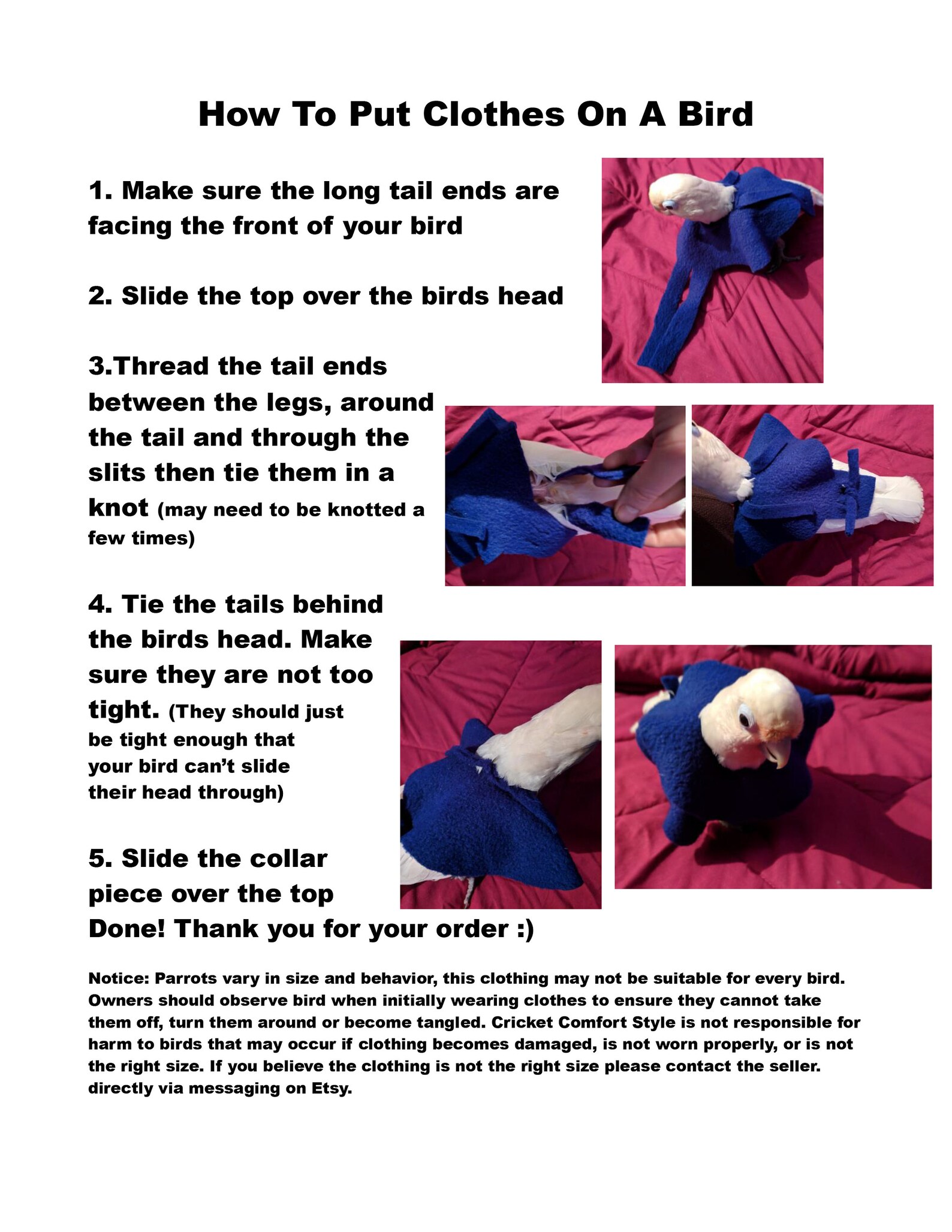 Parrot Extra Coverage Clothing, Specifically for Birds That Pluck and ...