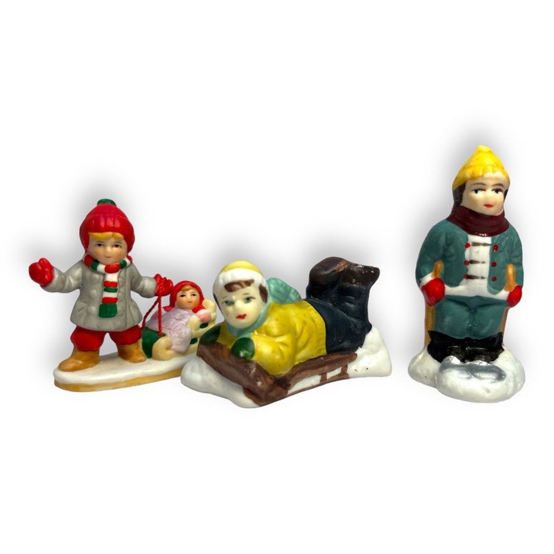 Snow Village Children, Lefton Selena Lisa, Sled Figure, Sled Boy ...