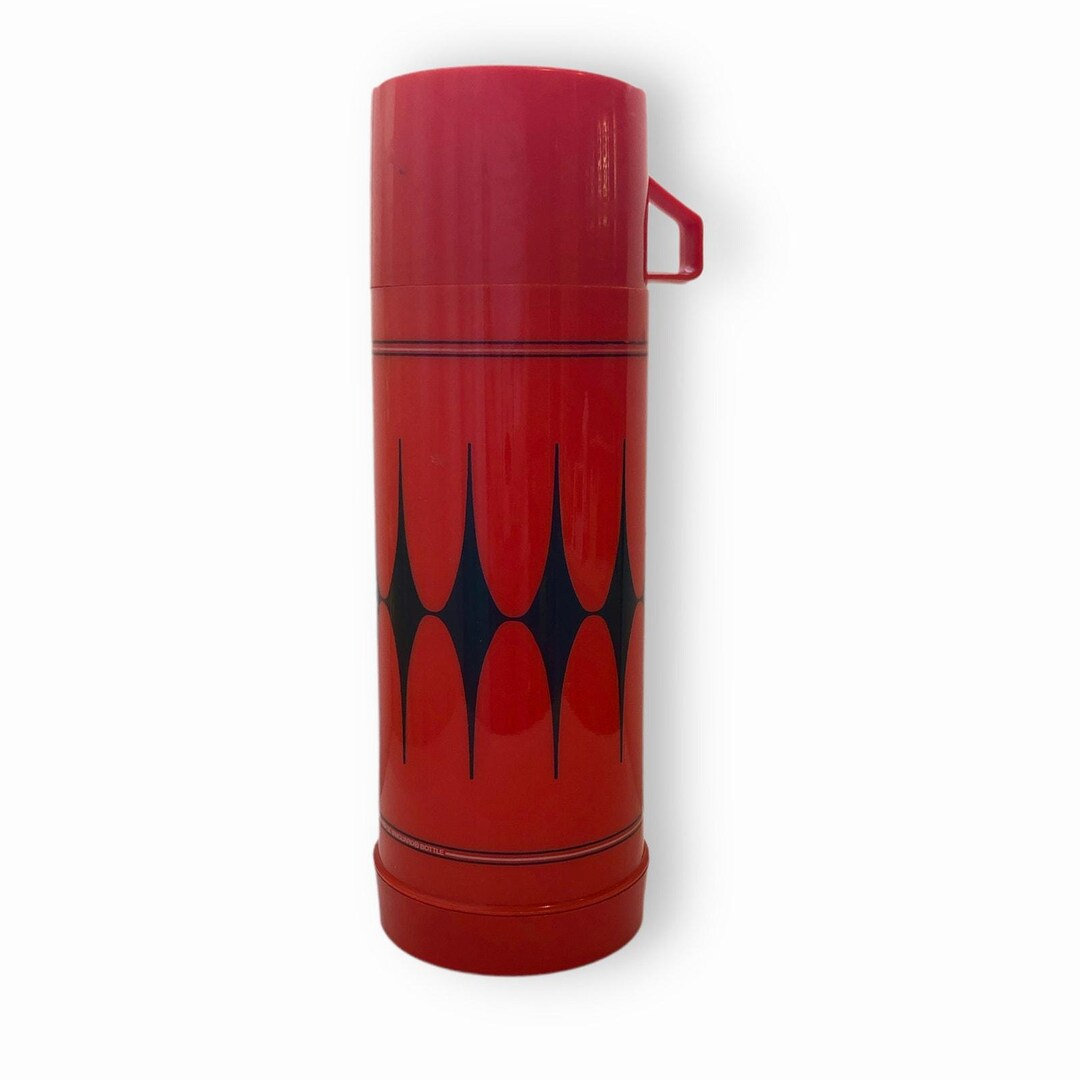 Aladdin Thermos Red and Black Diamond Mid Century Atomic 1 Quart Glass ...