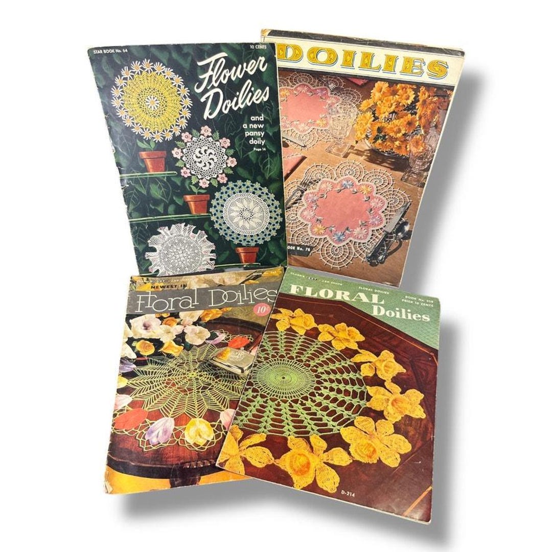 4 Vintage Floral Crochet Doily Pattern Books How to Guide Craft Room ...