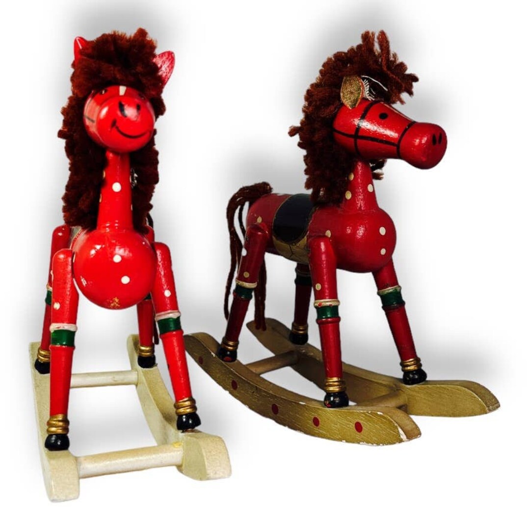 2 Russ Red Rocking Horses Wooden Christmas Decorations - Etsy