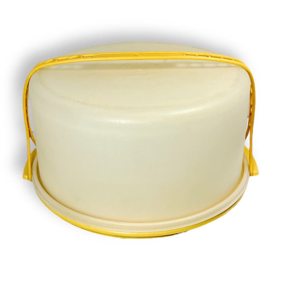 Vintage Tupperware Cake Taker, Harvest Gold, Handle, Mid Century ...