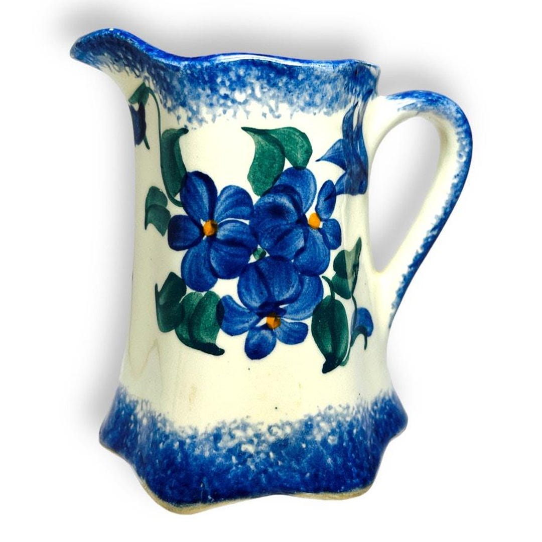 Small Pitcher, Blue Floral, Cash Family, Hand Painted, Alabama, Vintage ...