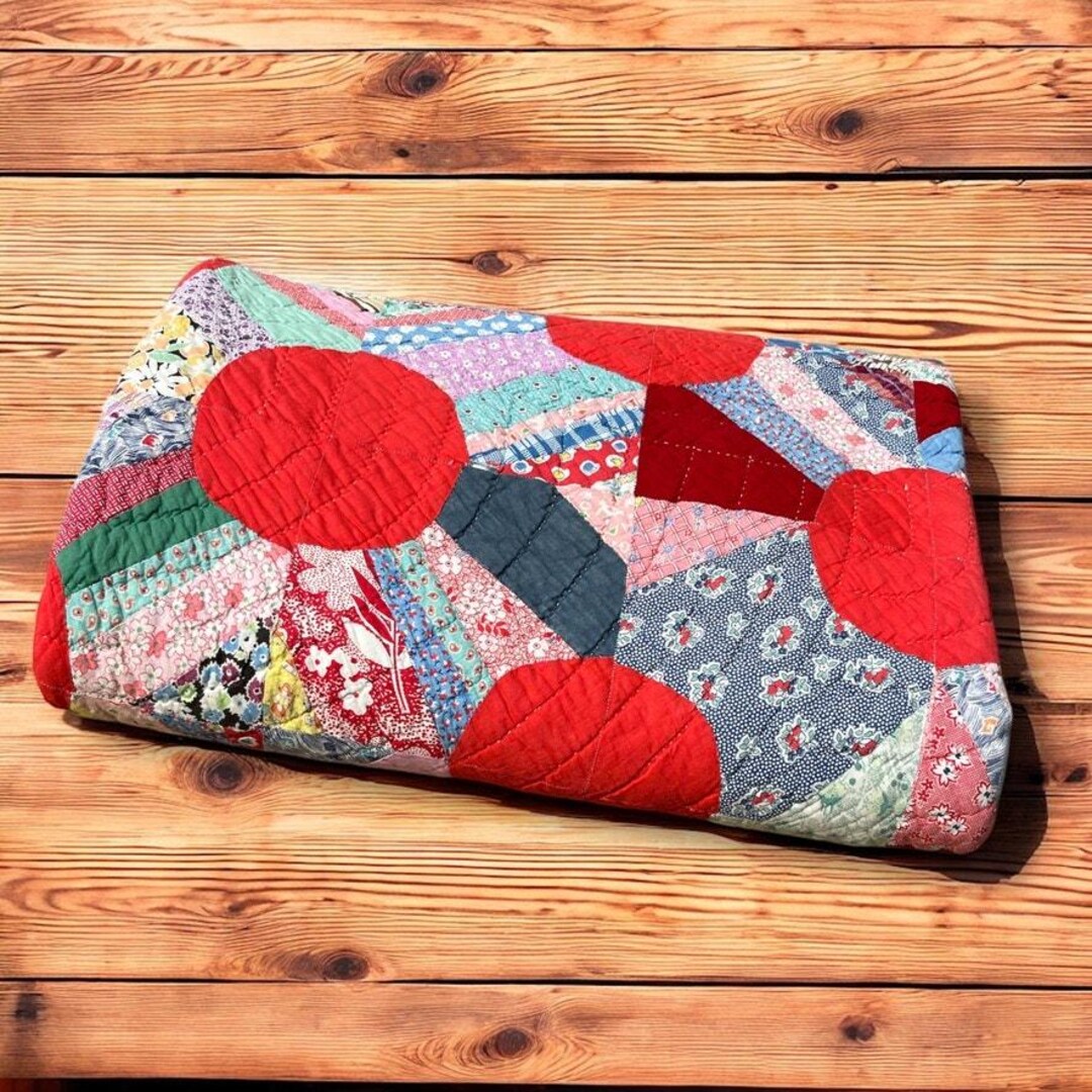 Patchwork Quilt Hand Stitched Snowball Pattern Blanket Bedspread ...