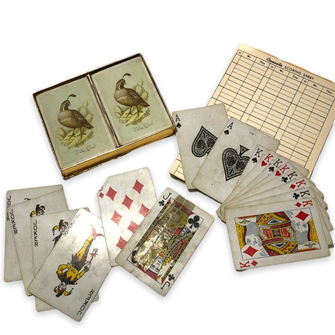 Canasta Cards, Vintage, Russell Deluxe Score Pad Set, Valley Quail ...