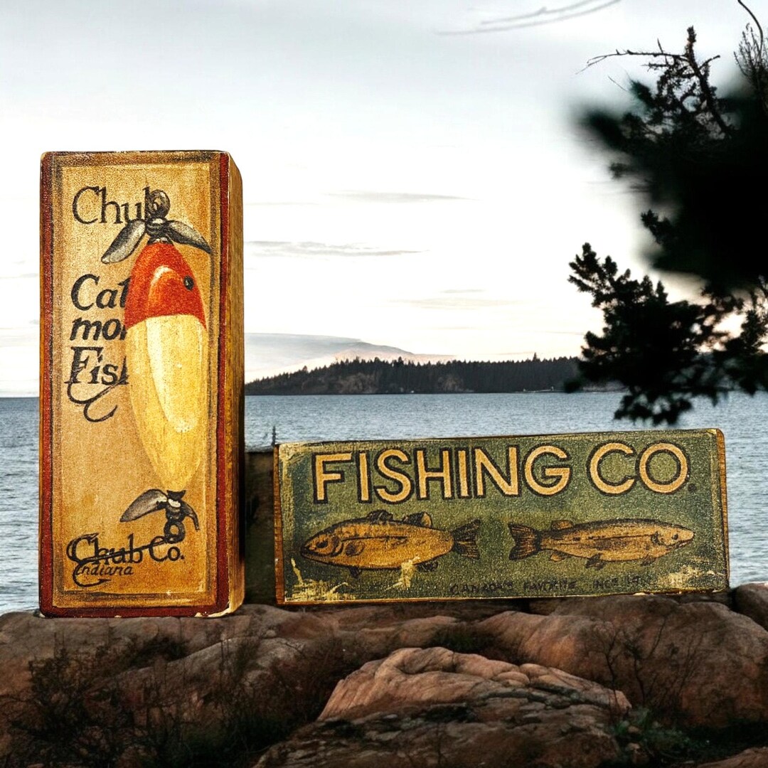 Decorative Wooden Fishing Blocks Lodge Style Cabin Decor - Etsy