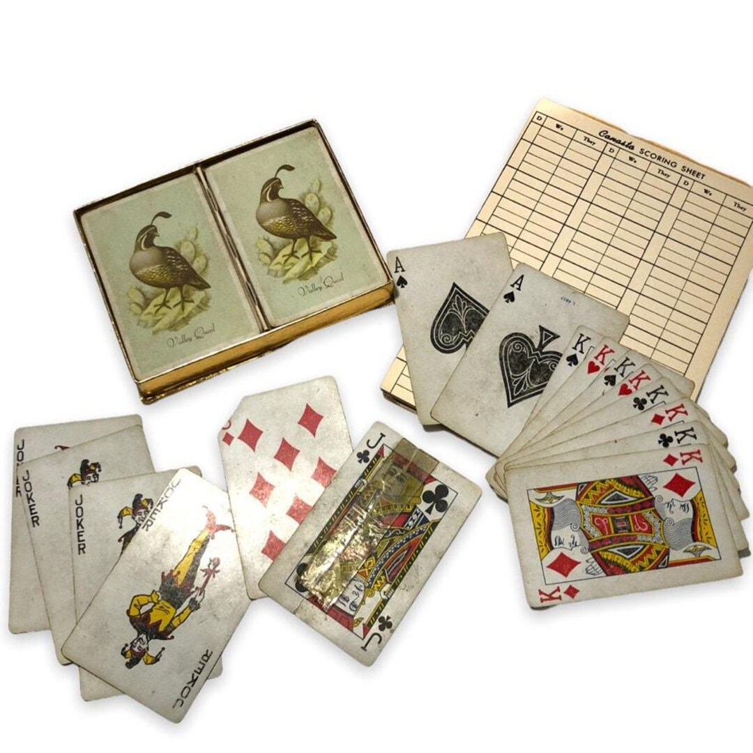 Canasta Cards, Vintage, Russell Deluxe Score Pad Set, Valley Quail ...
