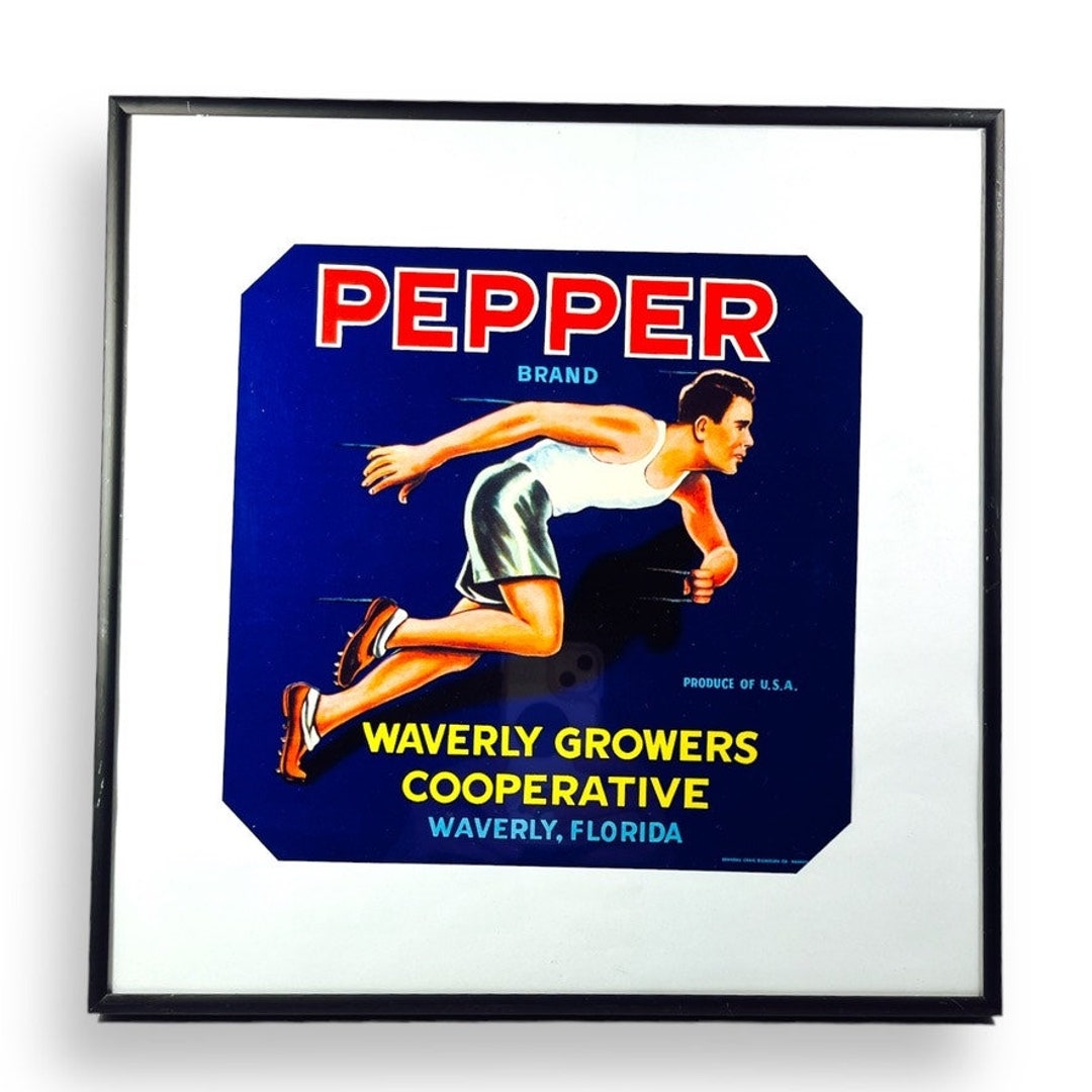 Vintage Fruit Crate Label, Pepper Brand, Track Theme, Sprinter, Framed ...