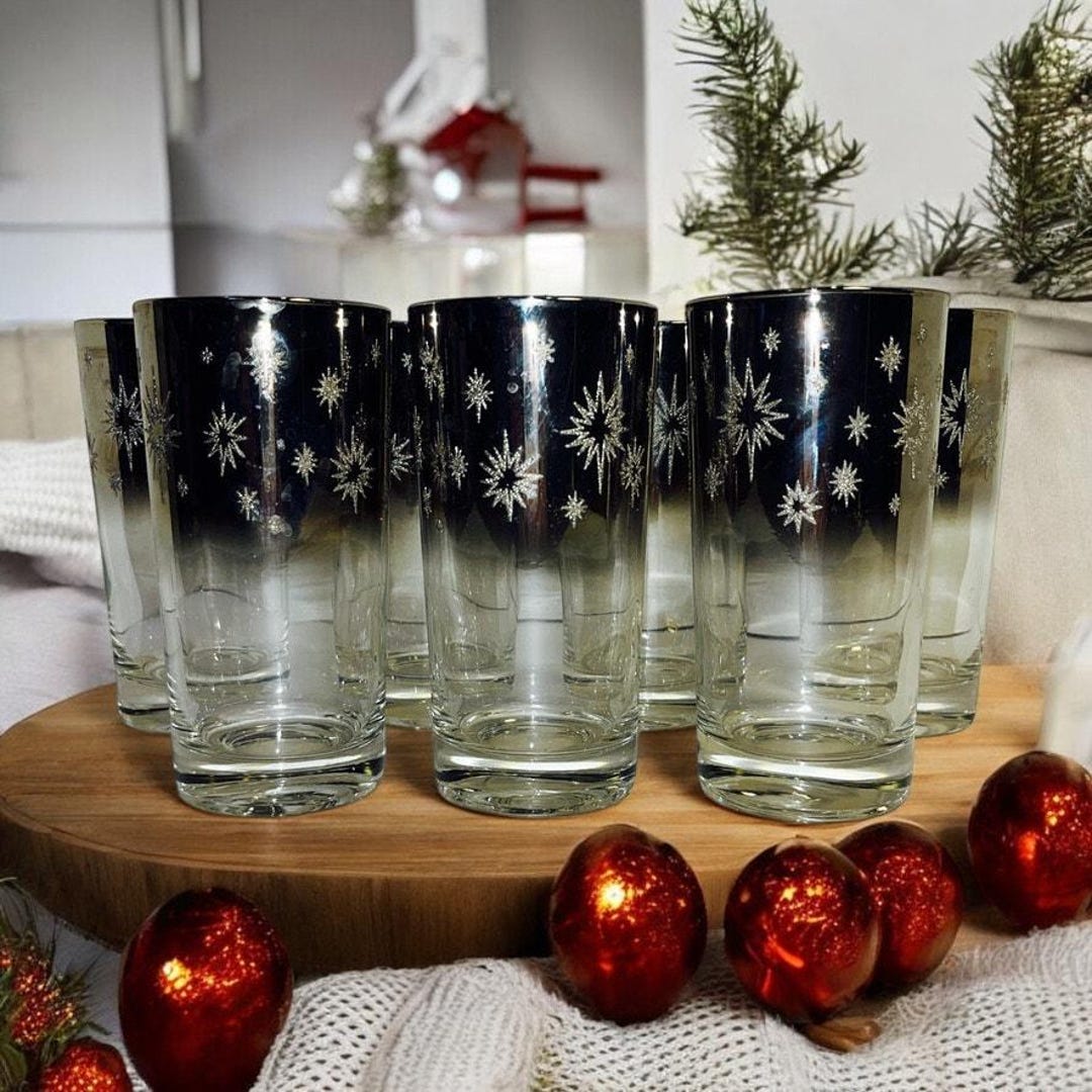 MCM Silver Ombre Atomic Starburst High Ball Glasses Vintage Barware - Etsy