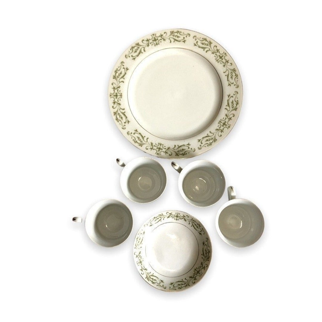 Allegro Fine China, Japan, Service for 4, Dinnerware Set, Green White ...
