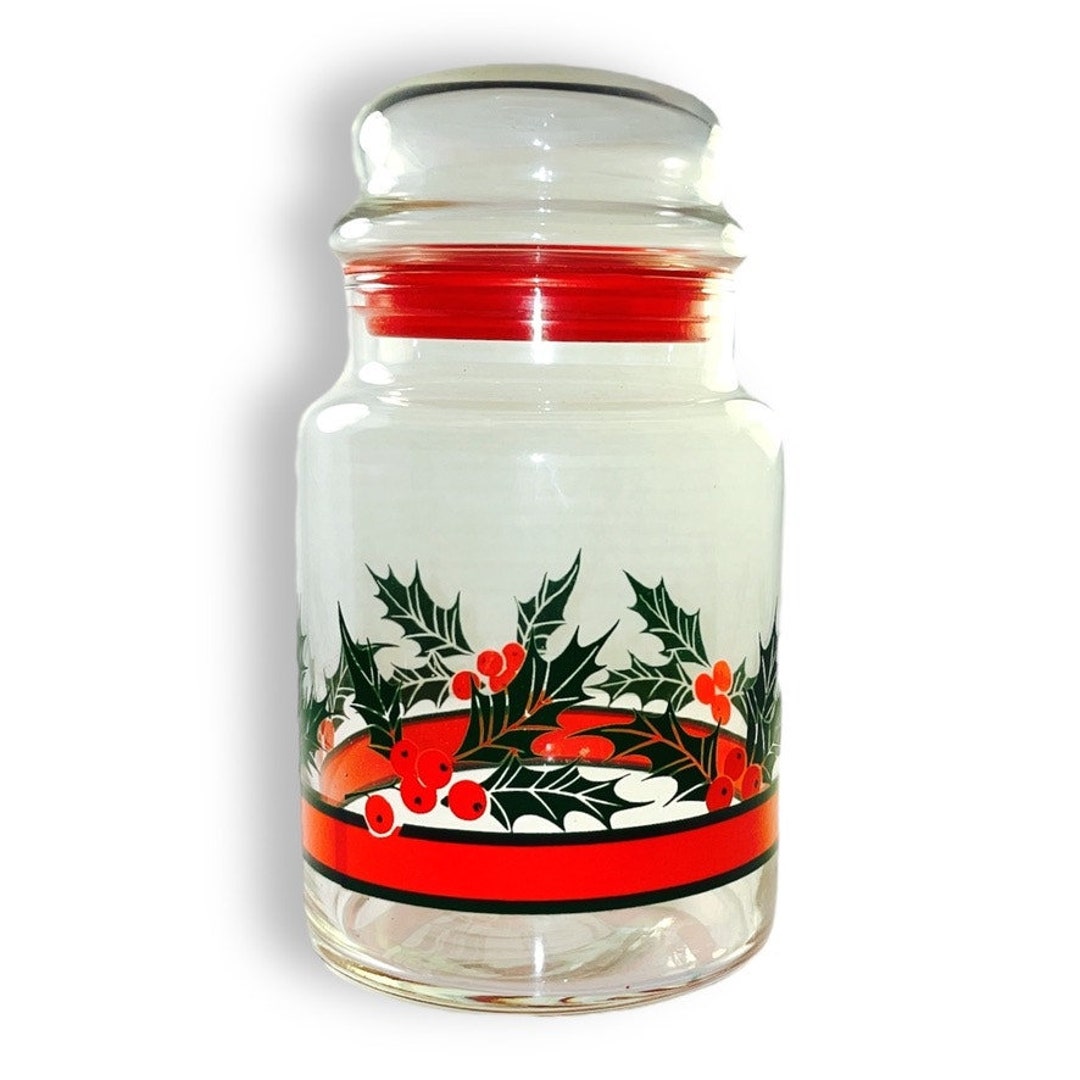 Vintage Libbey Holly Berry Christmas Glass Candy Jar With Lid, Holiday ...