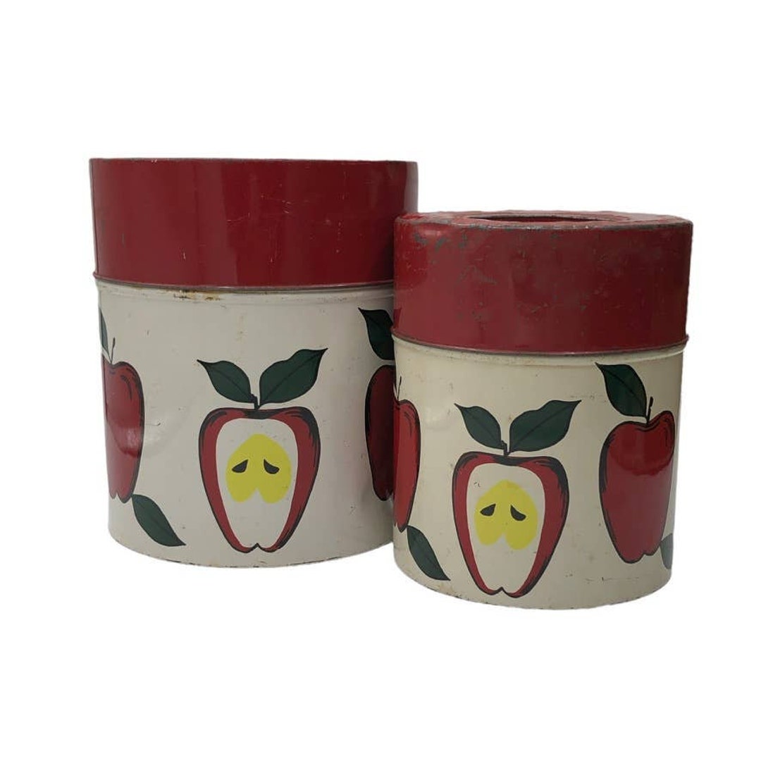 Canister Set of 2 Enesco Apple Mid Century Modern Vintage - Etsy