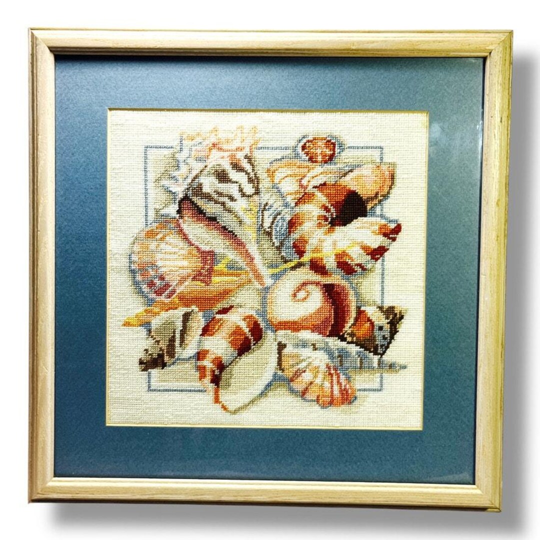 Framed Needlepoint Seashell Picture Beach House Decor Seashore - Etsy