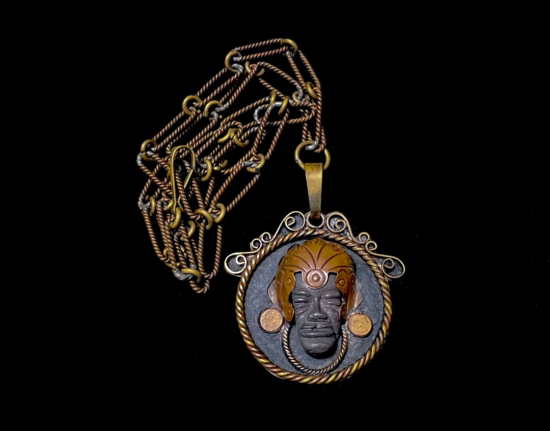 Mexico Mayan Aztec Medallion Pendant, Original Chain. Mixed Metals ...