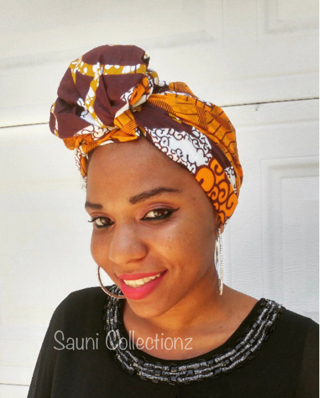 African Ankara Head Wrap: Red, Yellow, Brown Kitenge Fabric (72"x22 ...