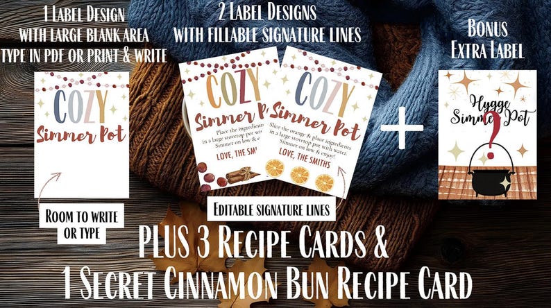 Editable PDF Simmer Pot Gift Tags, Fall Simmering Pot Labels Printable ...