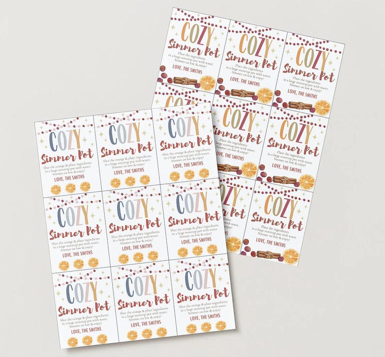 Editable PDF Simmer Pot Gift Tags, Fall Simmering Pot Labels Printable ...