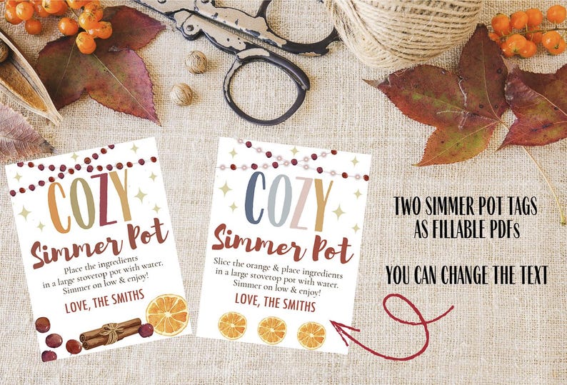 Editable PDF Simmer Pot Gift Tags, Fall Simmering Pot Labels Printable ...