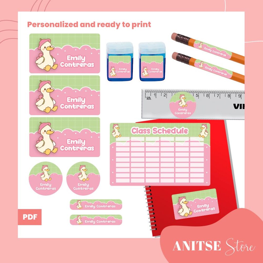 School Labels Kawaii, Goose School Label Design, School Label Goose ...