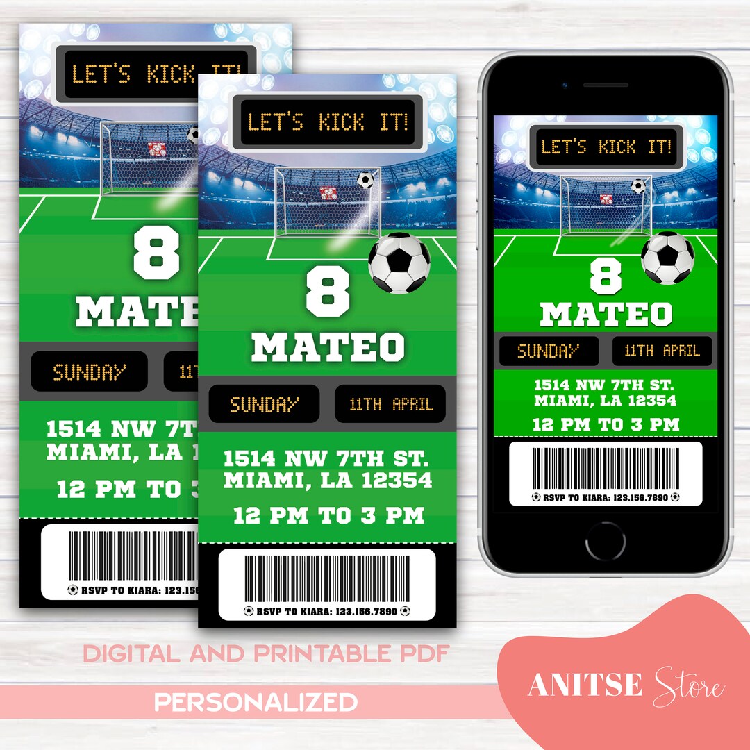 Soccer Ticket Birthday Invitation, Football Ticket Invite Template ...
