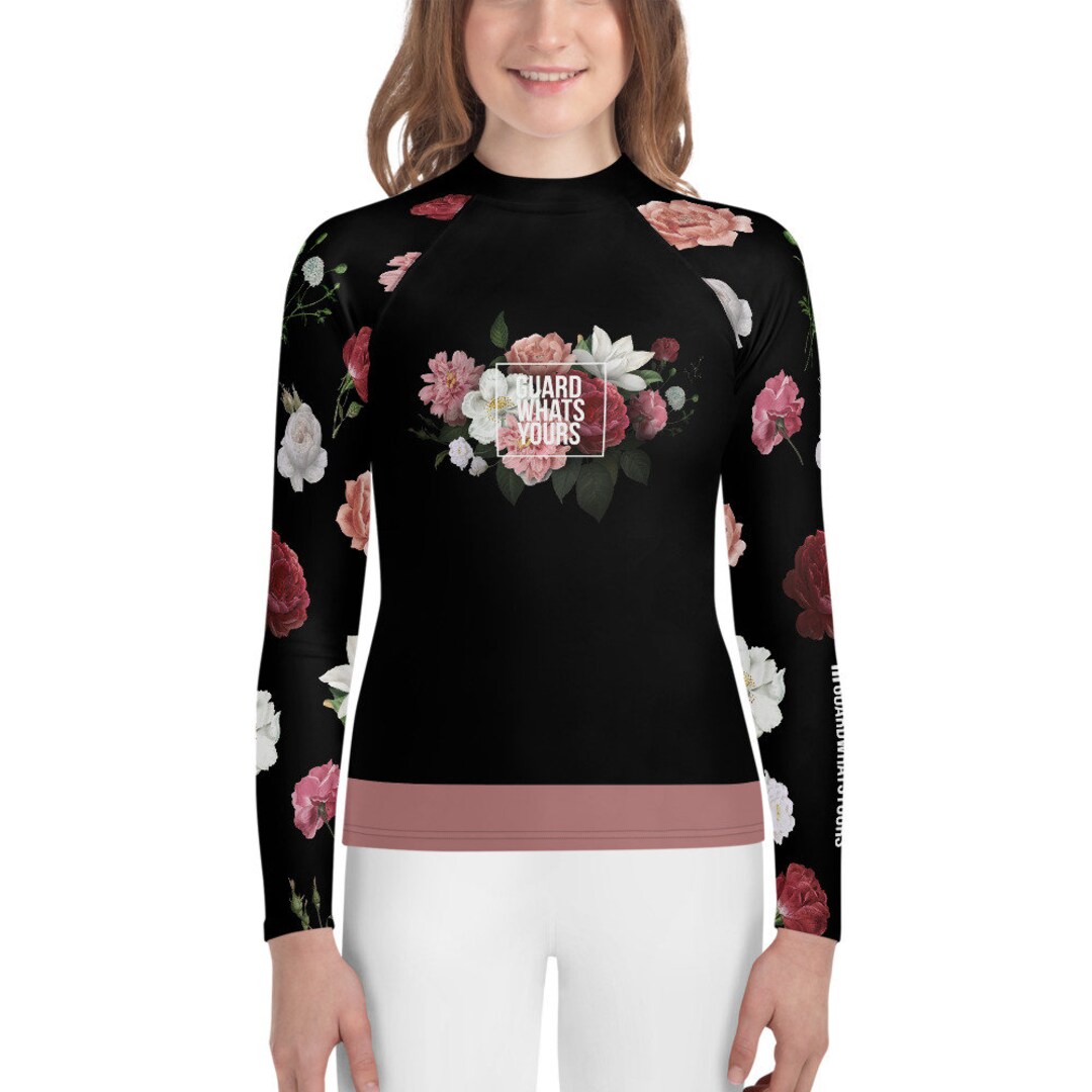 Dark Art Floral Kids Jiu Jitsu BJJ Rashie - Dark Arte Suave BJJ Floral ...