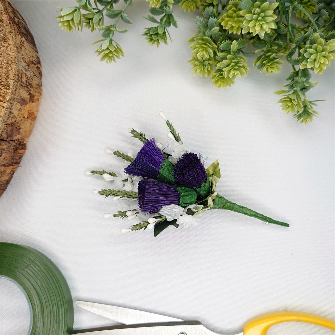 Heather and Thistle Buttonhole, Artificial Wedding Flowers, Small ...