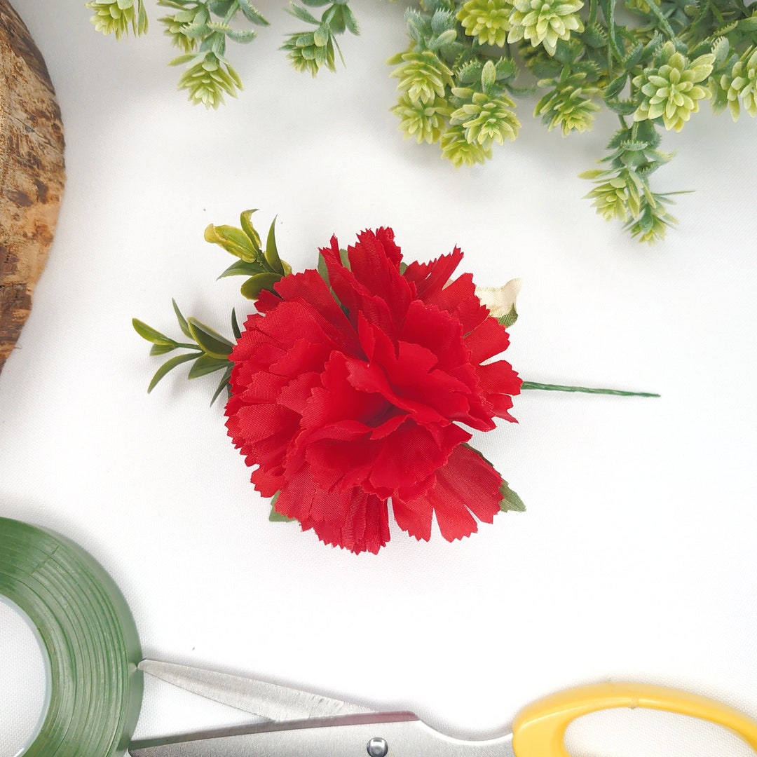 Red Carnation Buttonhole, Artificial Wedding Flowers, Traditional ...