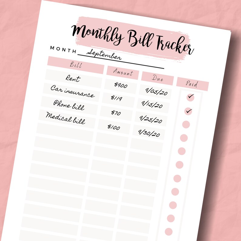 Bill Tracker Monthly Bill Tracker Printable Yearly Bill Planner Bill ...