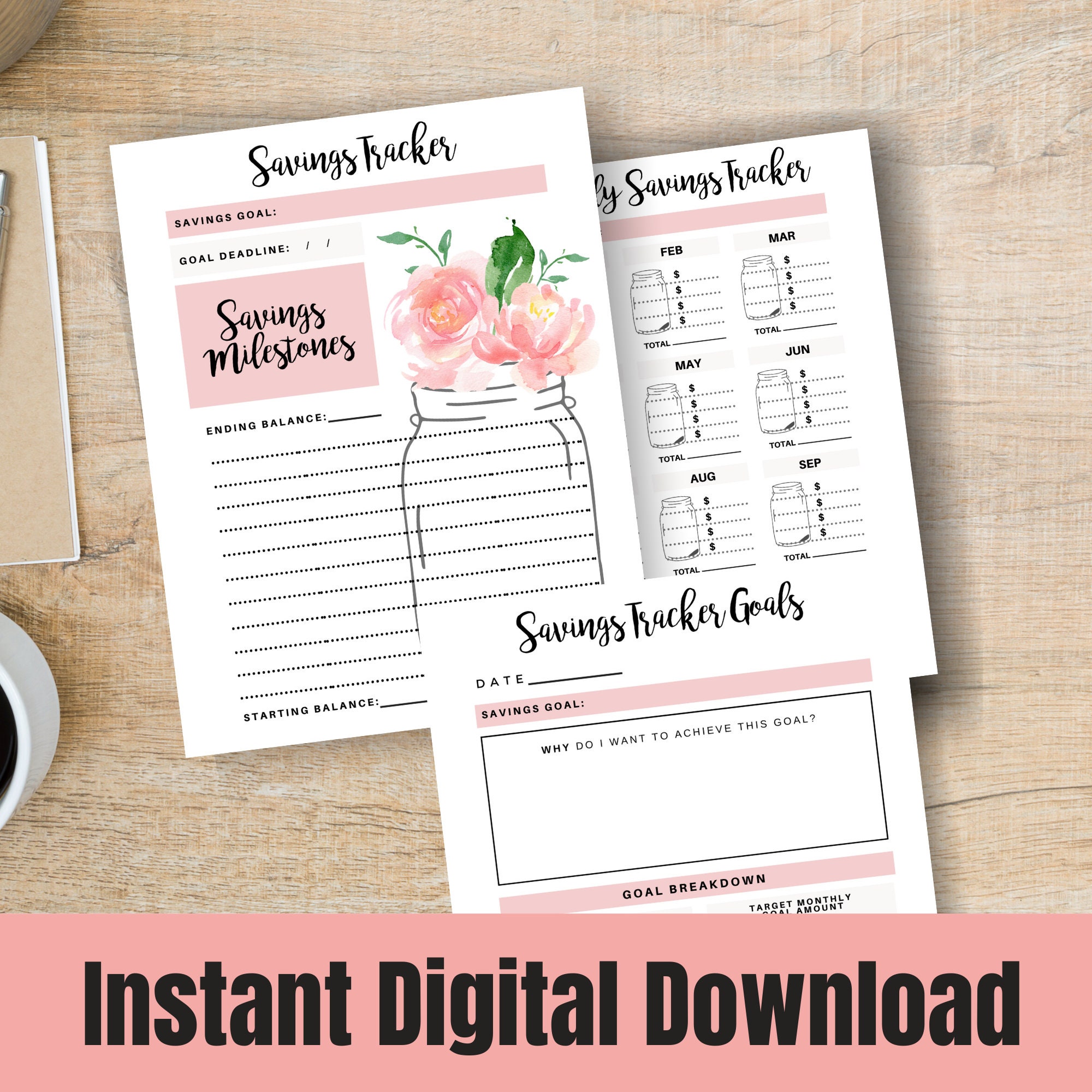 Savings Tracker | Savings Tracker Printable | Savings Jar | US Letter ...