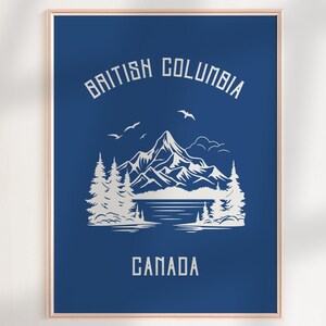 British Columbia Poster Canada Wall Art, Blue Coastal Mountain Lake ...