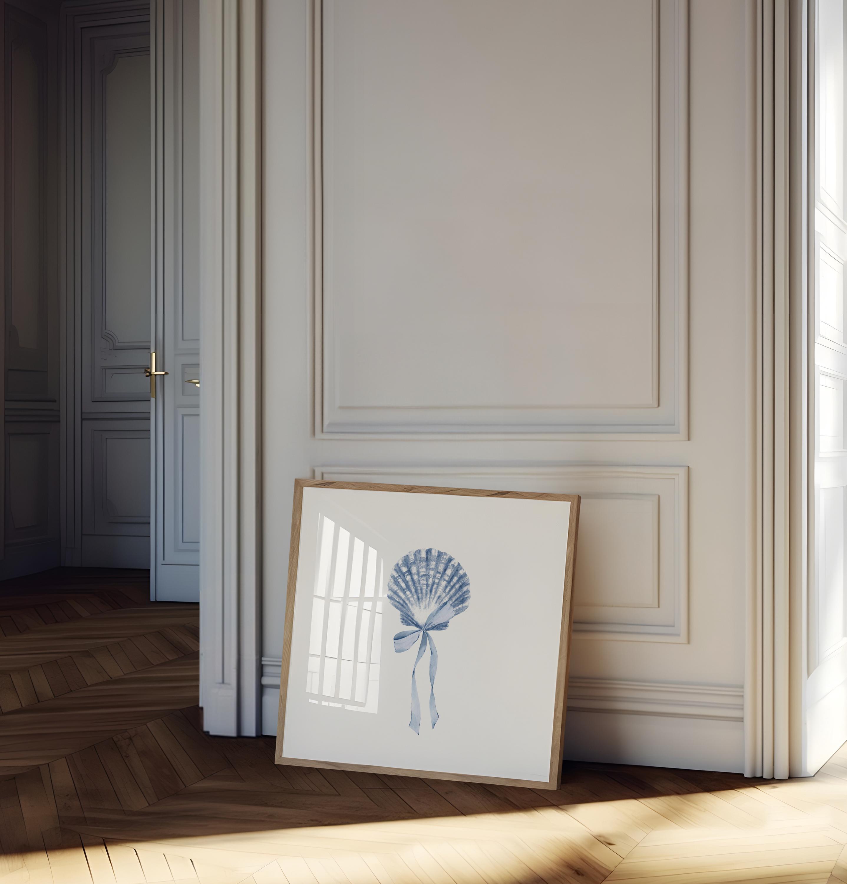 Coquette Sea Shell Print Blue Seashell Wall Art, Seashell Art Prints ...