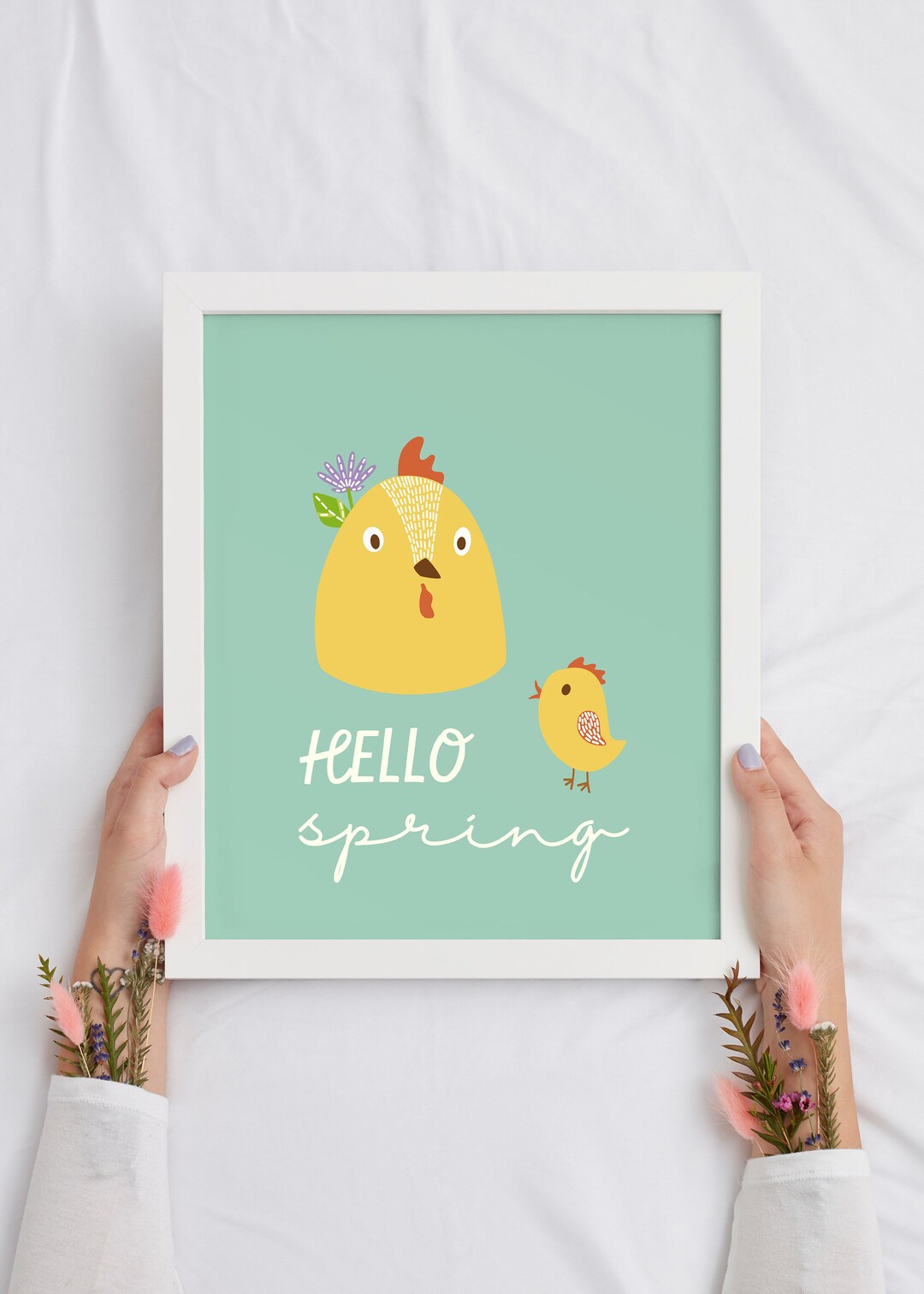 Easter Chick Decoration Hello Spring Wall Art Digital Download Easter ...