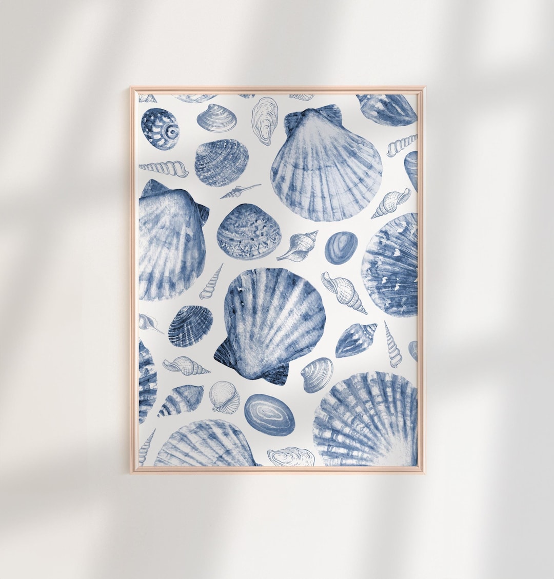Blue Seashell Wall Art, Seashell Art Prints Vintage Ocean Wall Art ...