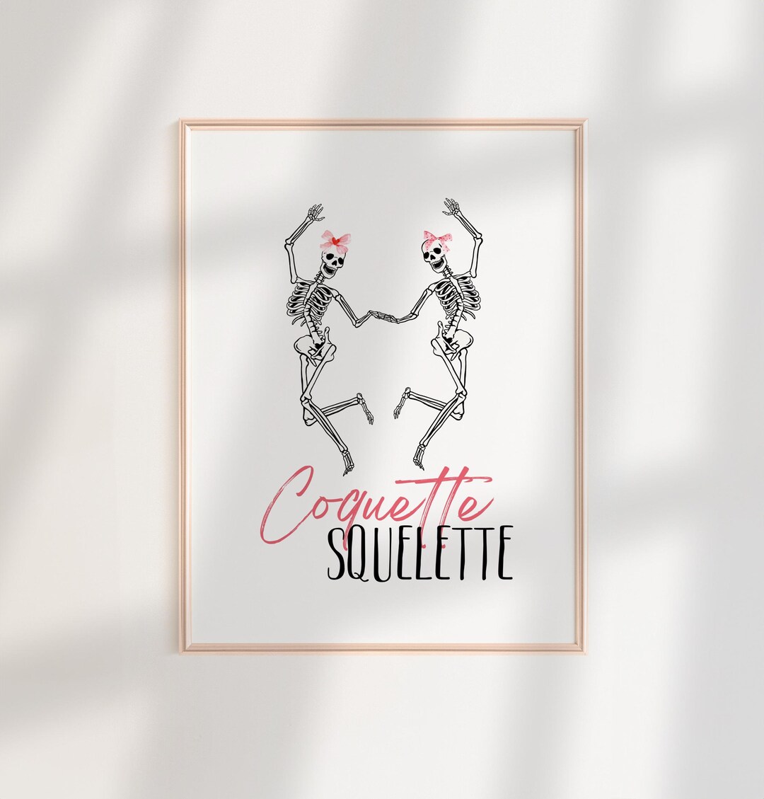 Pink Halloween Skeleton Wall Art, Pinkoween Decor Coquette Squelette ...