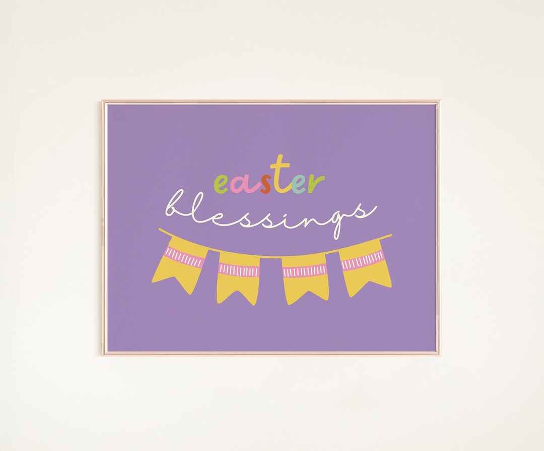 Easter Wall Art Happy Easter Sign Easter Blessings Sign Pastel Spring ...