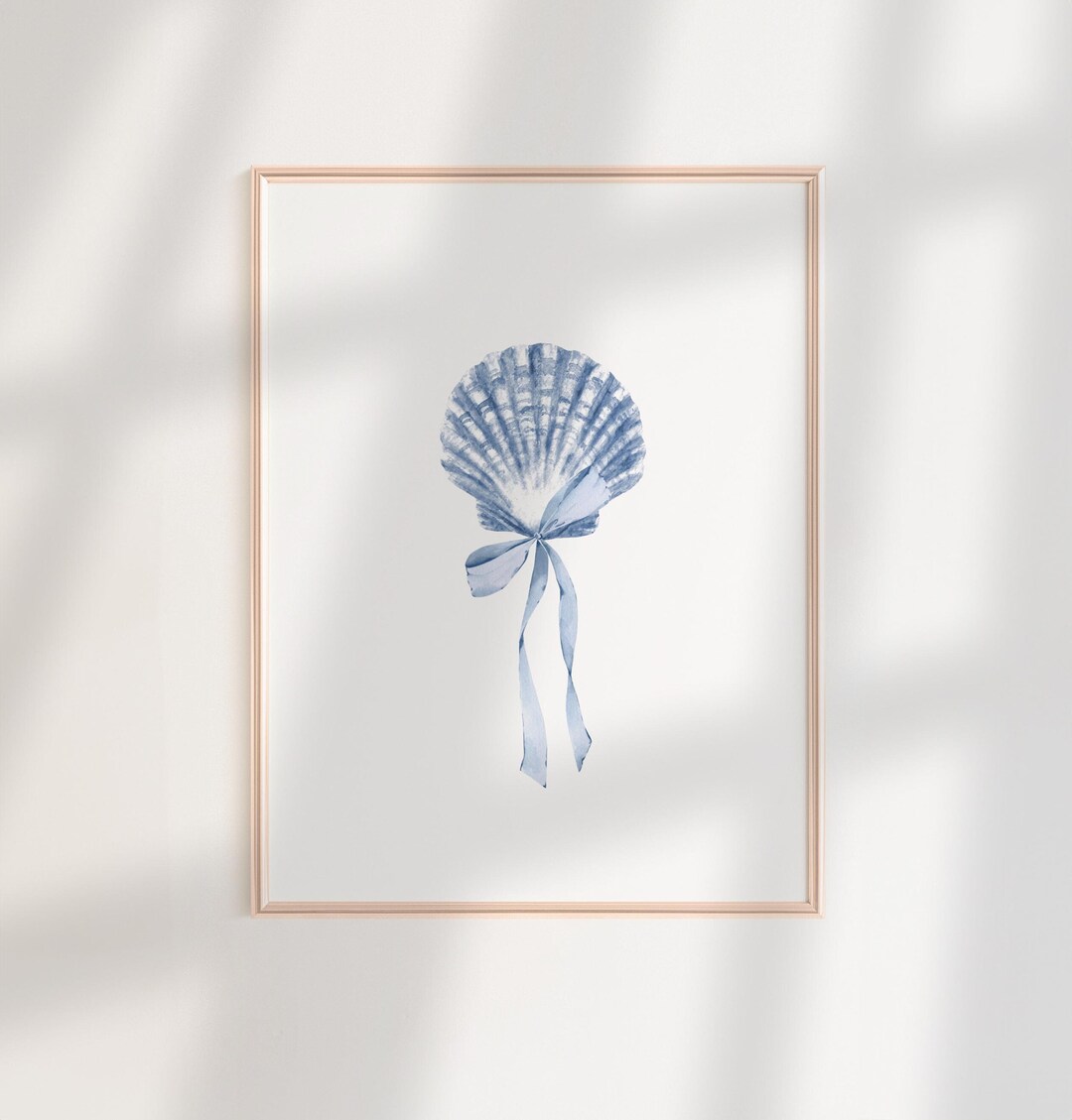 Coquette Sea Shell Print Blue Seashell Wall Art, Seashell Art Prints ...