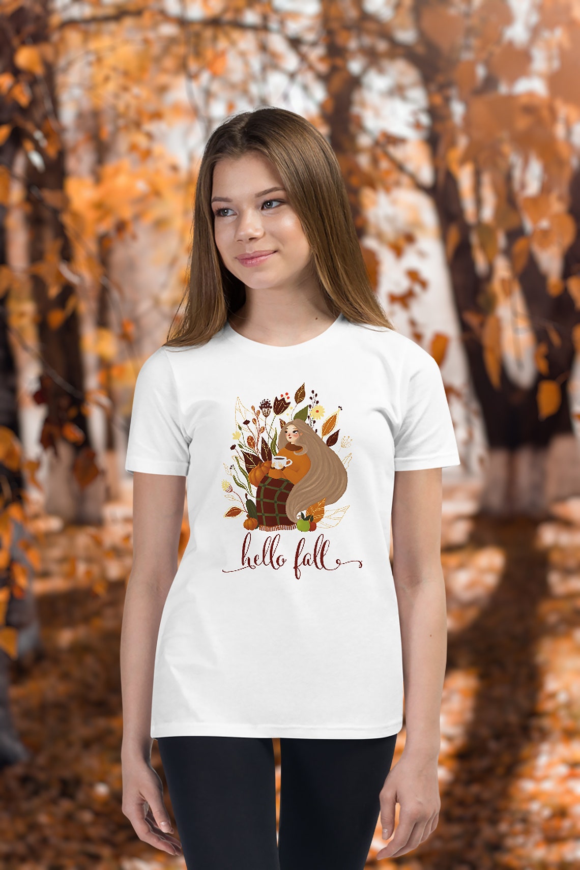 Hello fall youth shirt for kids. Autumn tee girl pumpkin | Etsy