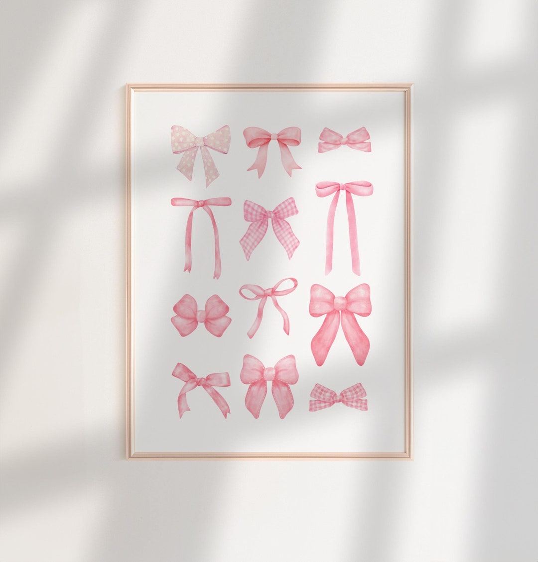 Coquette Wall Art Pink Bow Room Decor, College Girly Room Decor ...