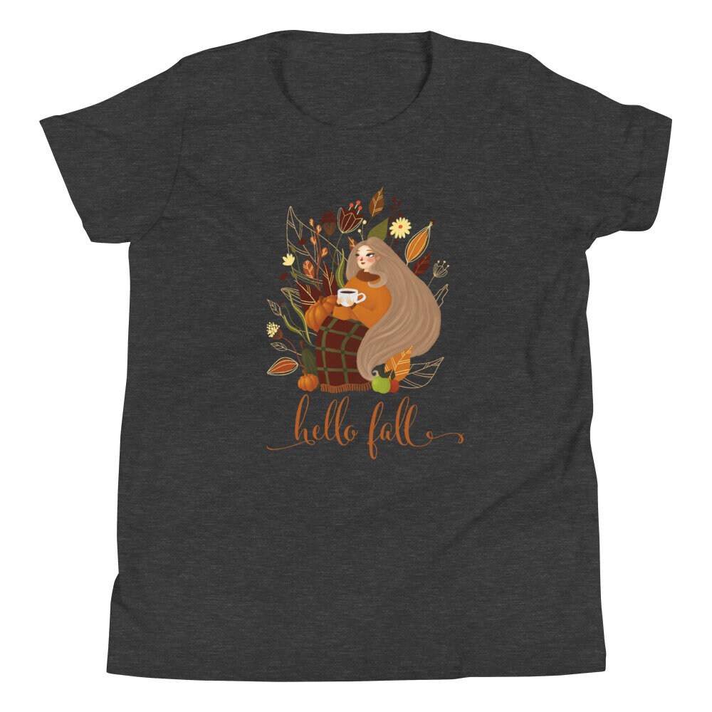 Hello fall youth shirt for kids. Autumn tee girl pumpkin | Etsy